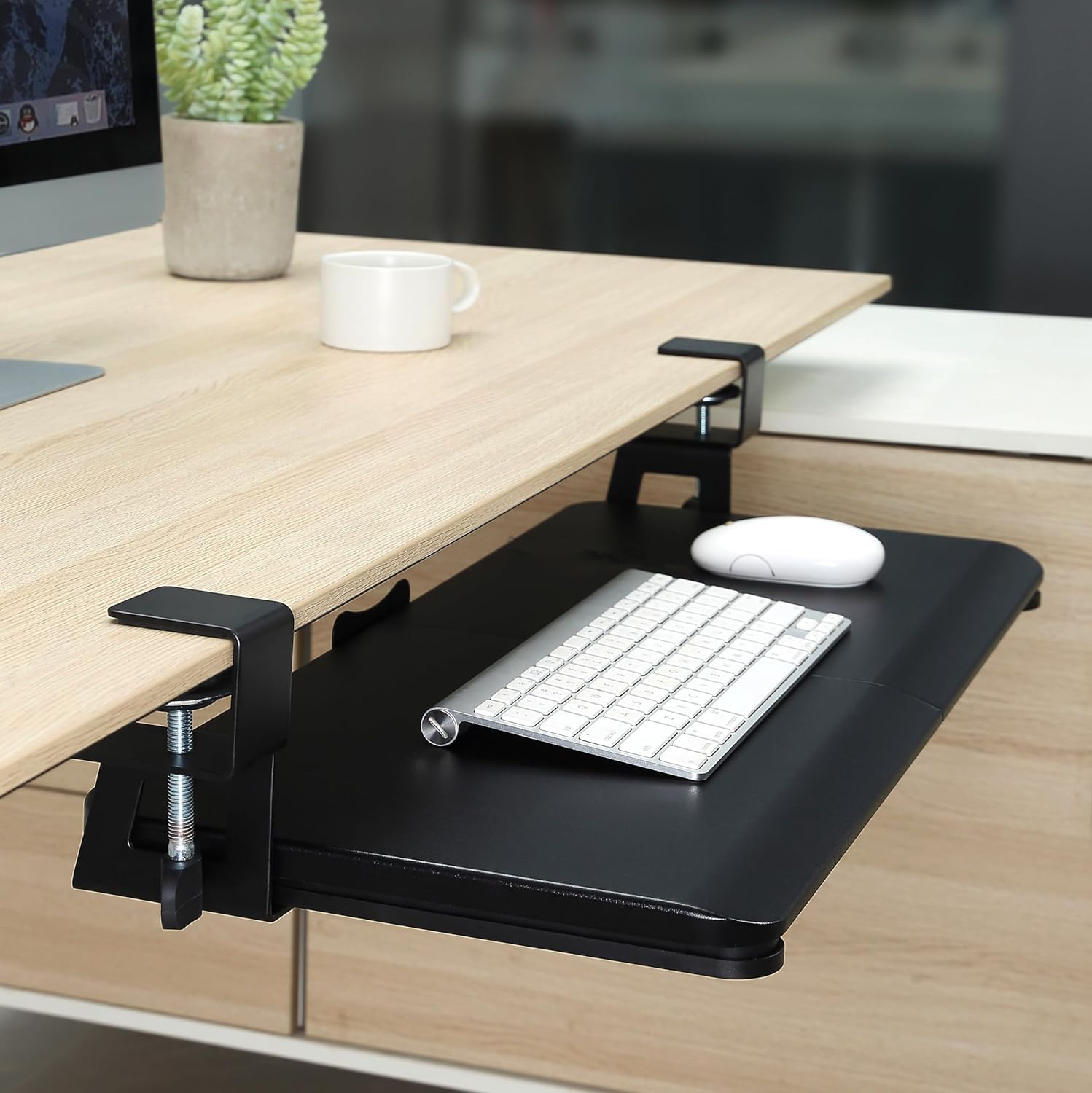 Clamp-on Rotating Computer Keyboard and Mouse Tray, Slide Out with ...